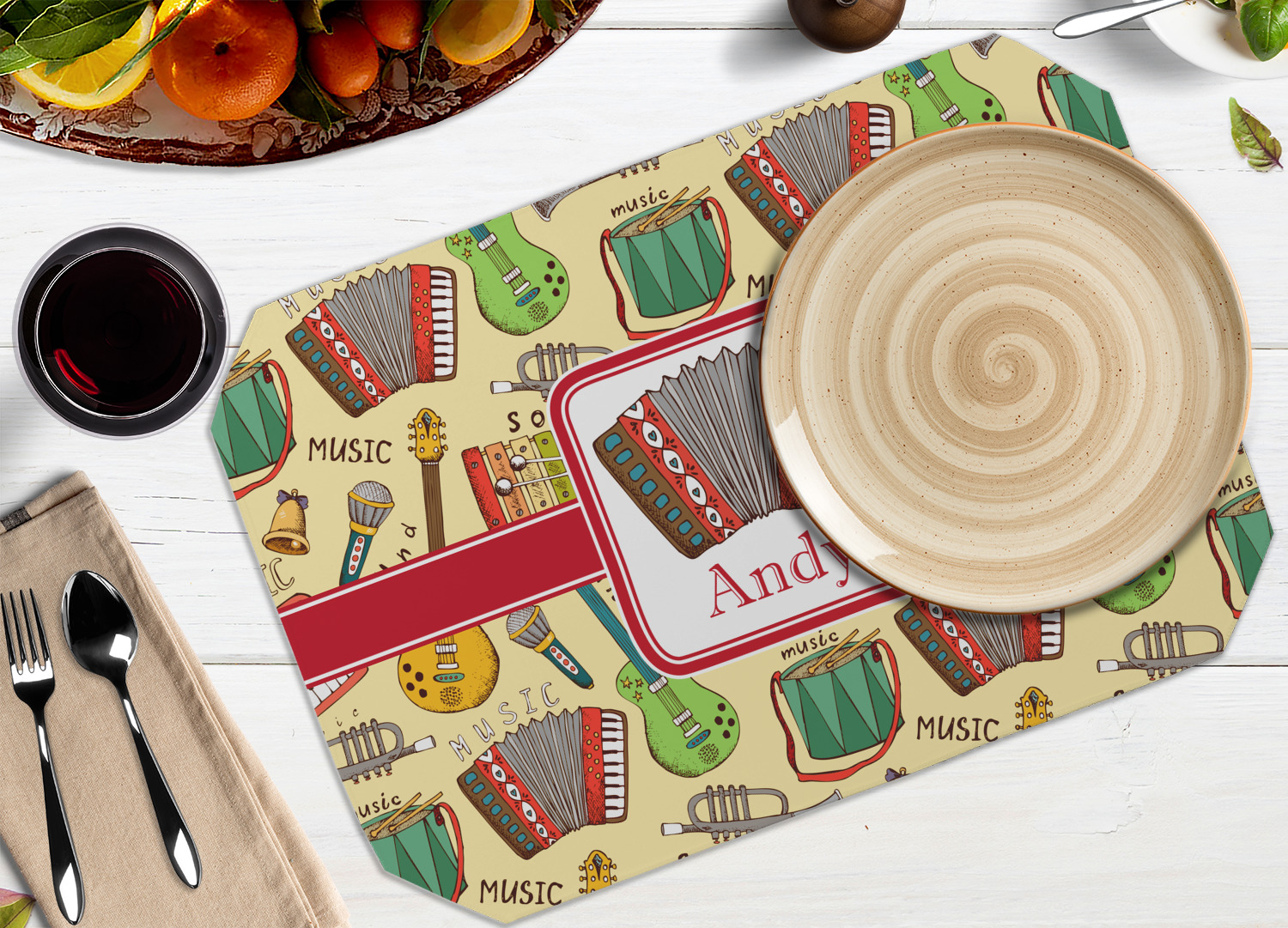Custom Vintage Musical Instruments Dining Table Mat - Octagon w/ Name ...