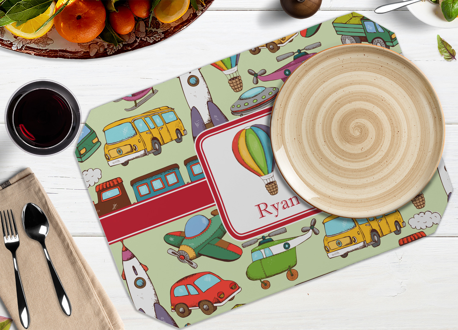 Custom Vintage Transportation Dining Table Mat - Octagon w/ Name or ...