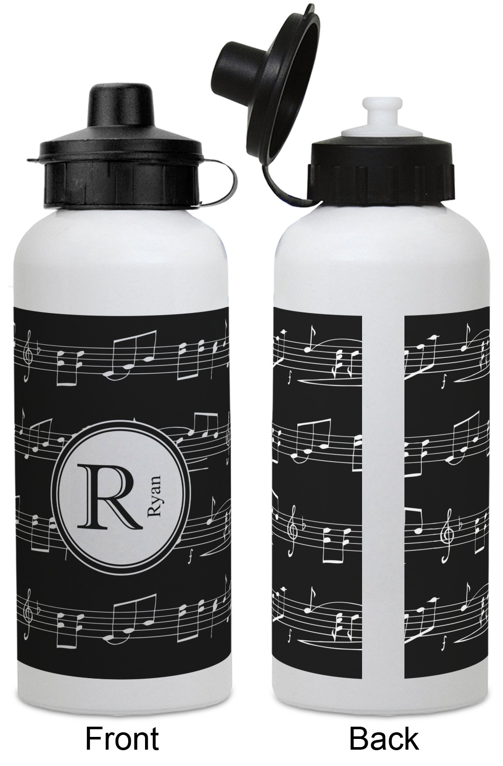 Musical Notes Water Bottles - Aluminum - 20 oz - White (Personalized ...