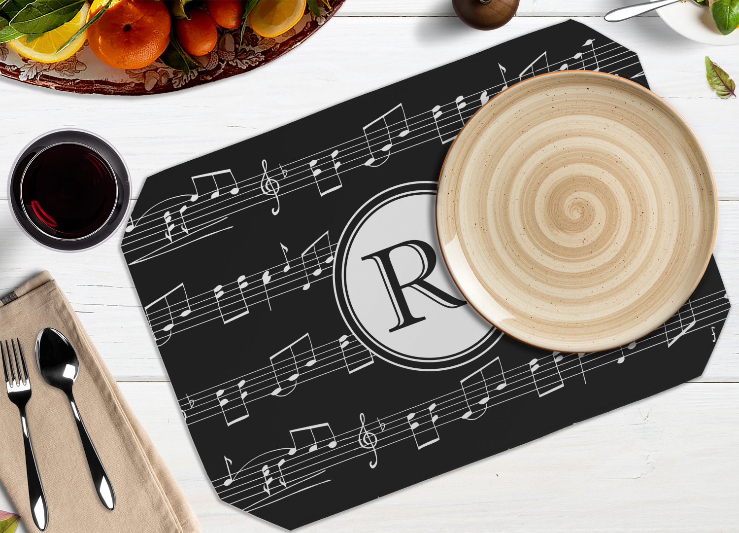 Custom Musical Notes Dining Table Mat - Octagon w/ Name and Initial ...