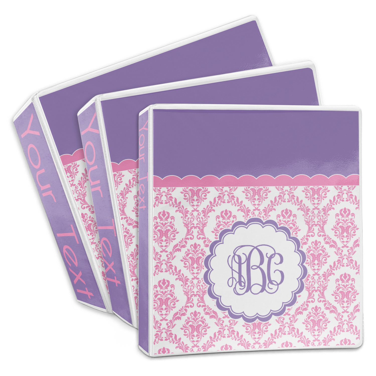 Pink, White & Purple Damask 3-Ring Binder (Personalized) - YouCustomizeIt