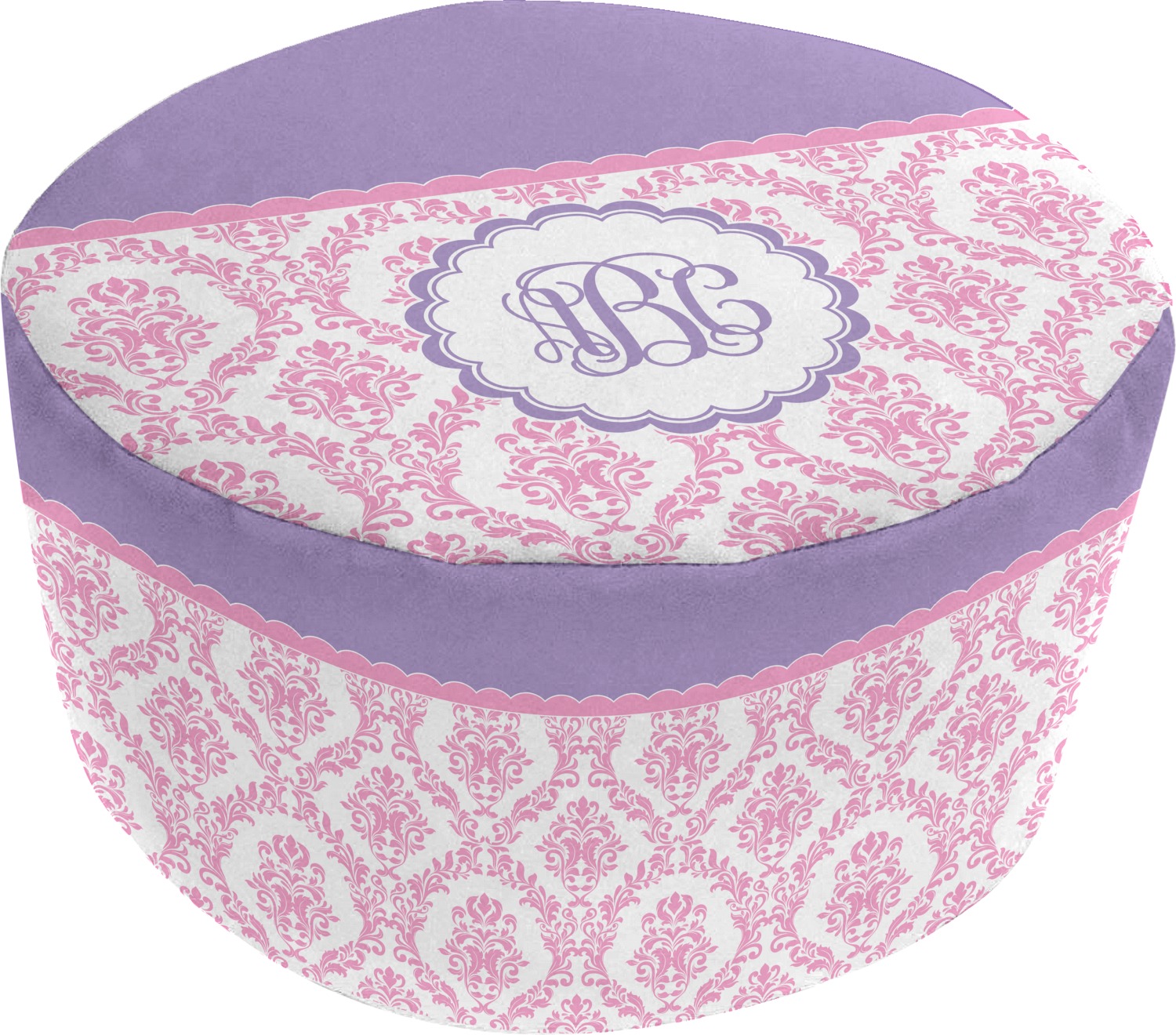 Custom Pink, White & Purple Damask Round Pouf Ottoman (Personalized ...