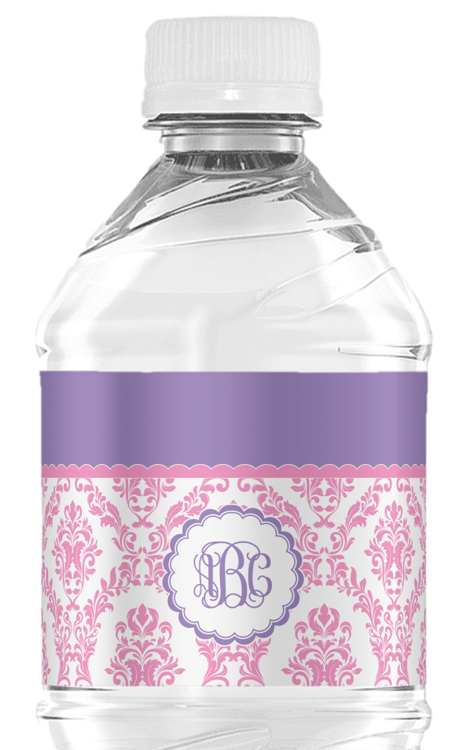 Pink Damask Water Bottle Labels