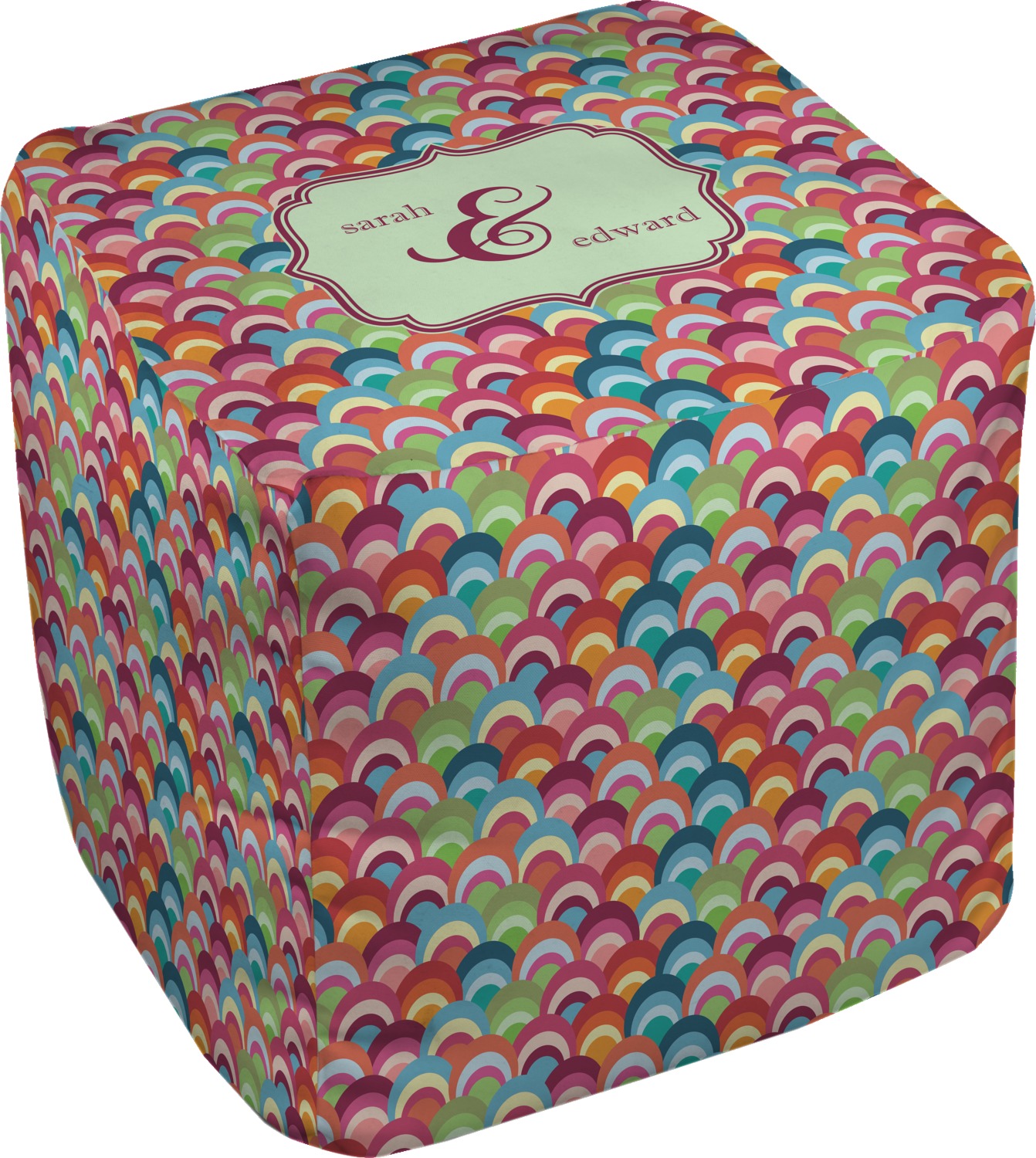 Custom Retro Fishscales Cube Pouf Ottoman (Personalized) | YouCustomizeIt