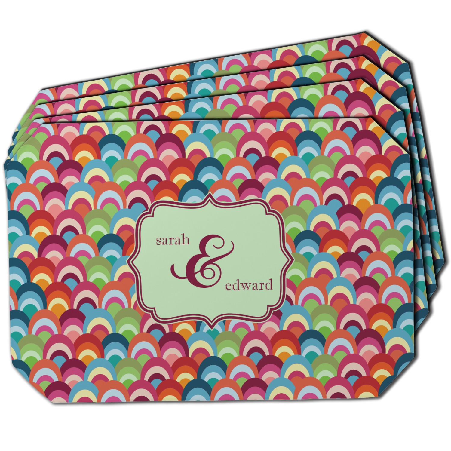 Custom Retro Fishscales Dining Table Mat - Octagon w/ Couple's Names ...