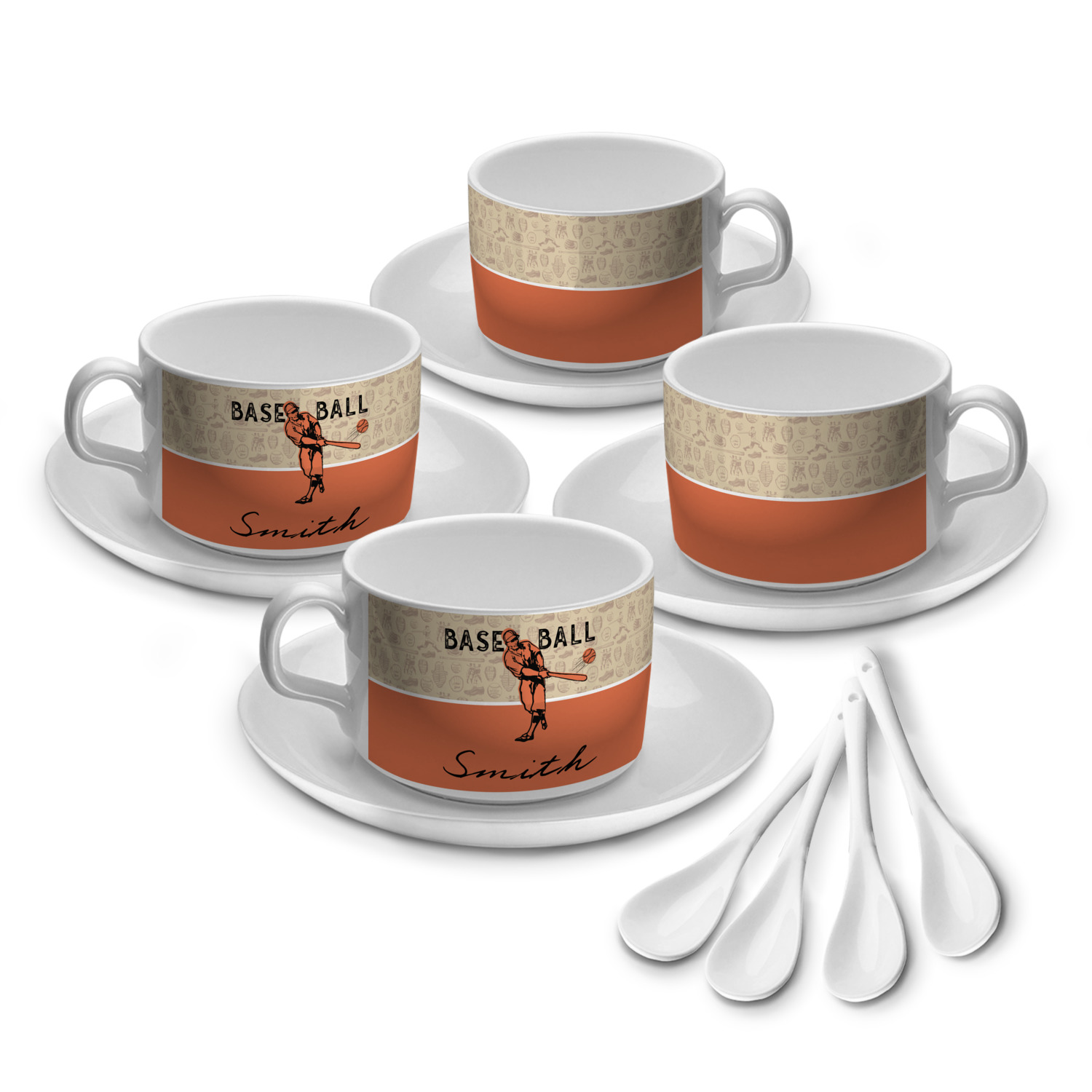 Retro Baseball Tea Cup - Set of 4 (Personalized) - YouCustomizeIt