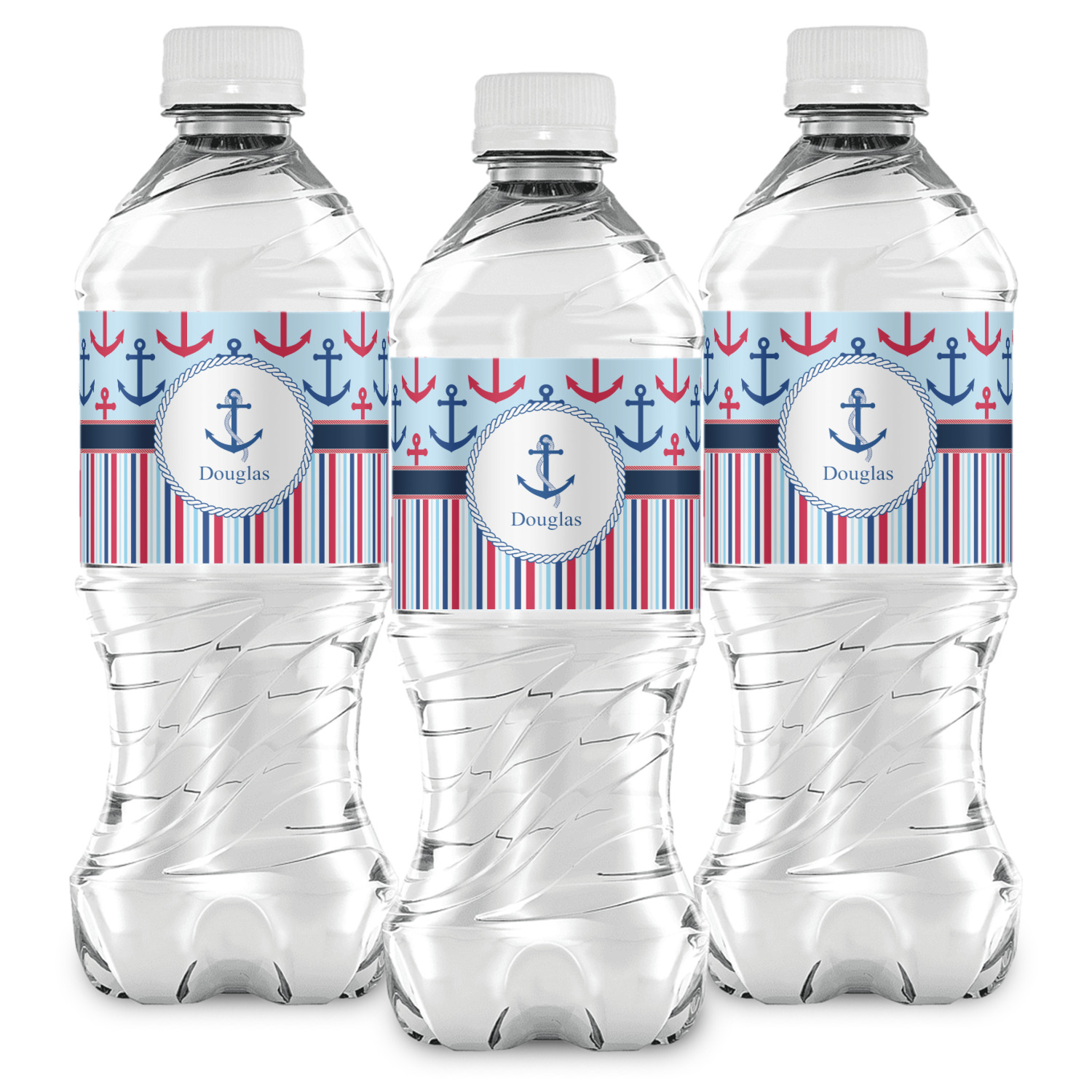 Custom Anchors & Stripes Water Bottle Labels - Custom Sized ...