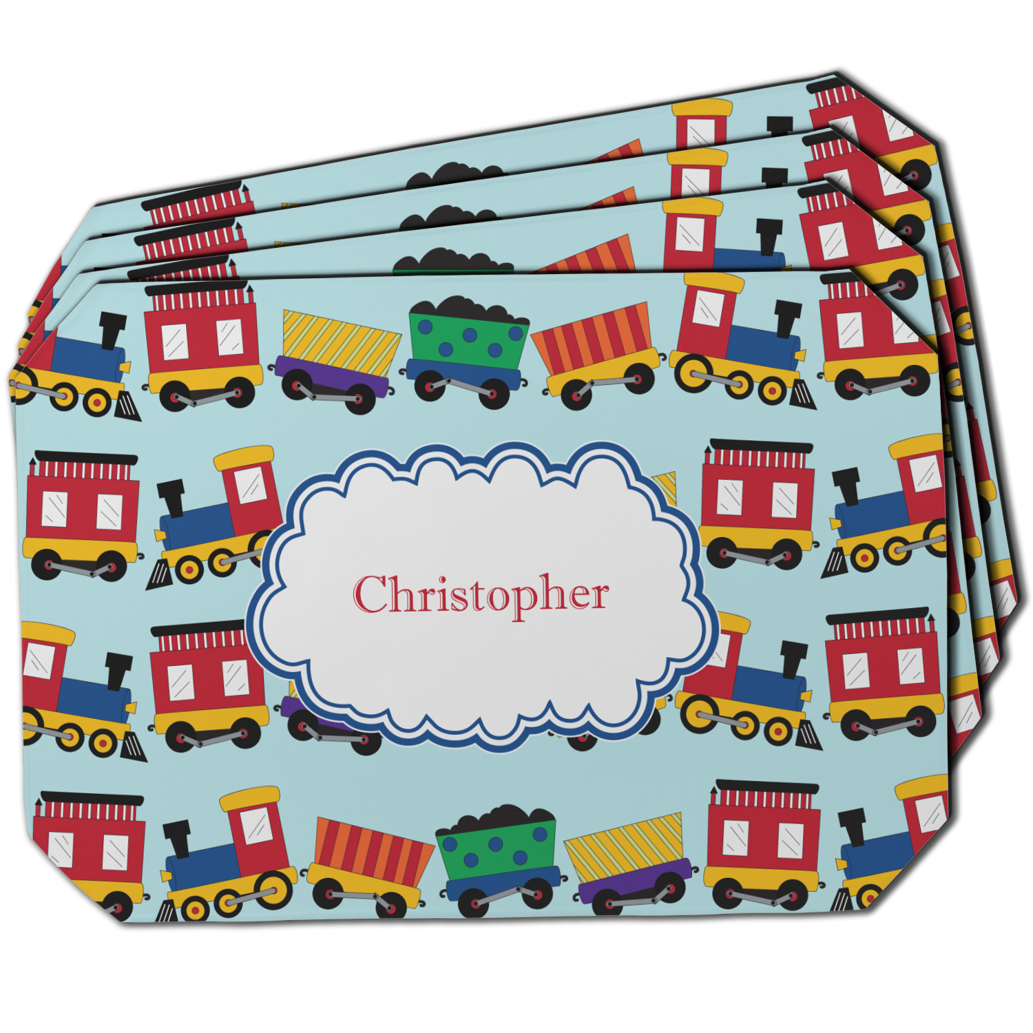 Custom Trains Dining Table Mat - Octagon w/ Name or Text | YouCustomizeIt