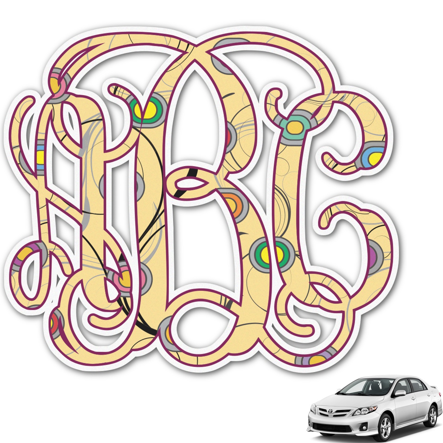 Custom Ovals & Swirls Monogram Car Decal (Personalized) | YouCustomizeIt