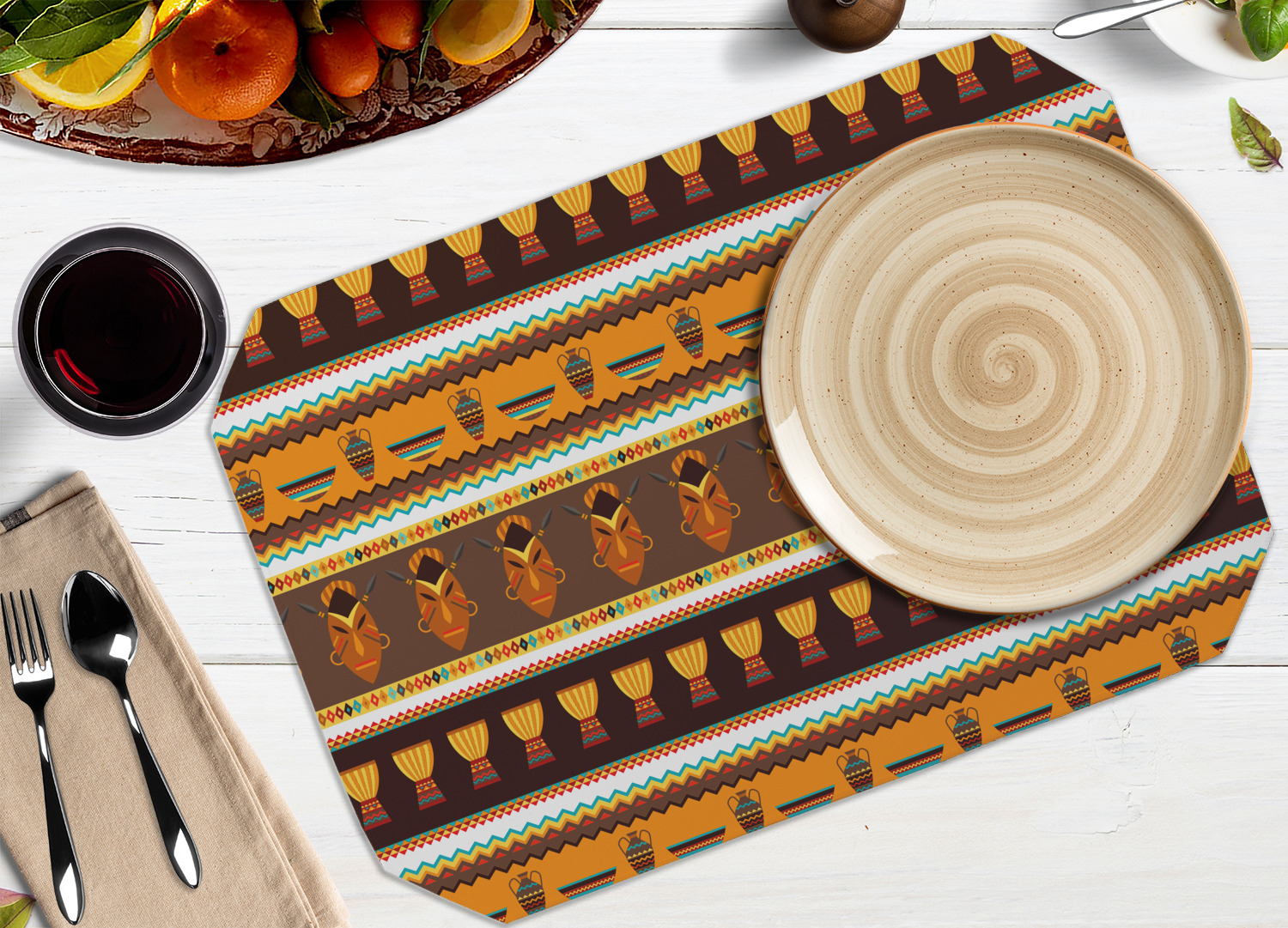 Custom African Masks Dining Table Mat - Octagon | YouCustomizeIt