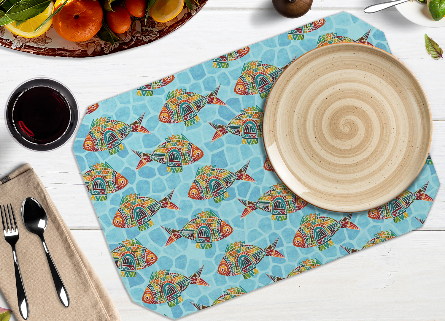 Custom Mosaic Fish Dining Table Mat - Octagon | YouCustomizeIt
