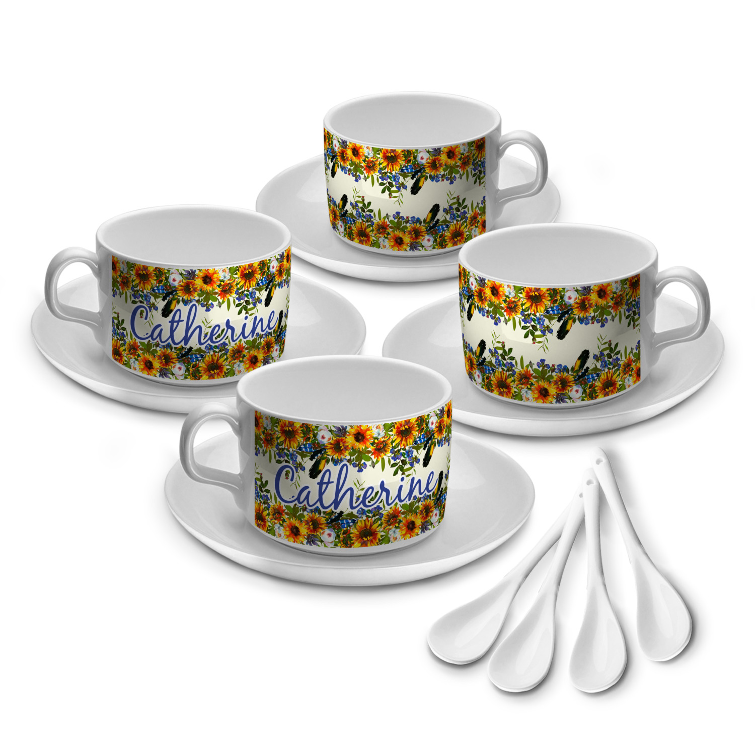 Sunflowers Tea Cup - Set of 4 (Personalized) - YouCustomizeIt