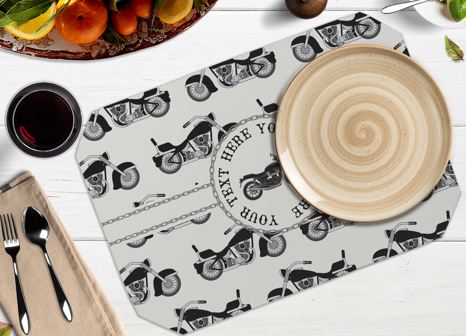 Custom Motorcycle Dining Table Mat - Octagon w/ Name or Text ...