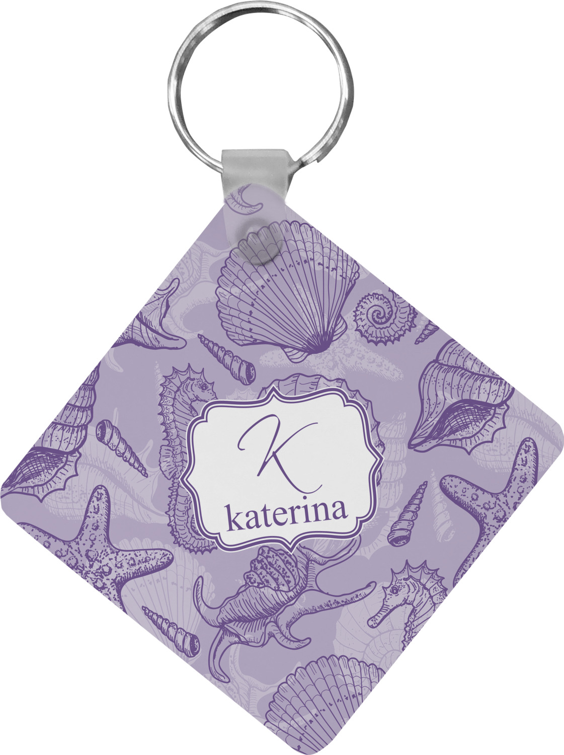 Sea Shells Diamond Plastic Keychain w/ Name and Initial - YouCustomizeIt