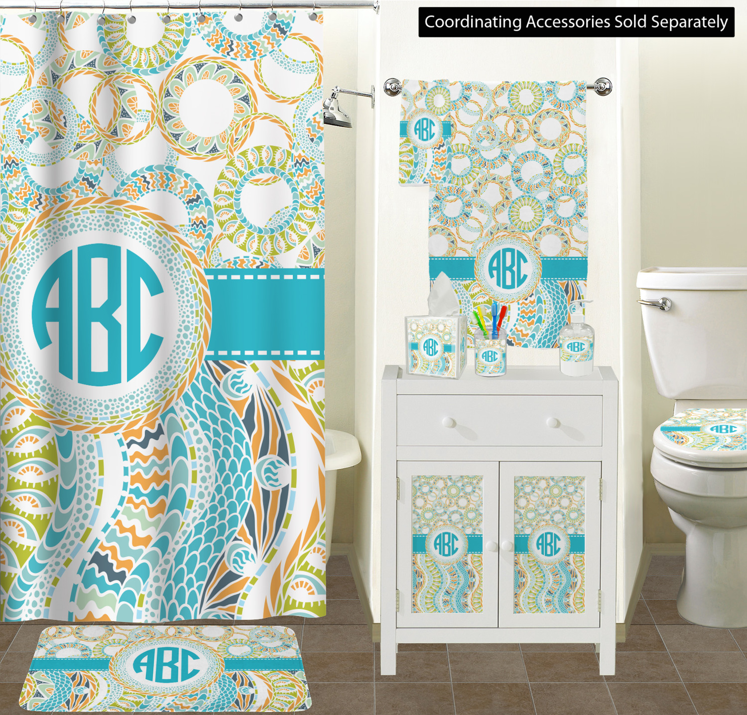 Teal Circles & Stripes Toilet Seat Decal (Personalized) - YouCustomizeIt