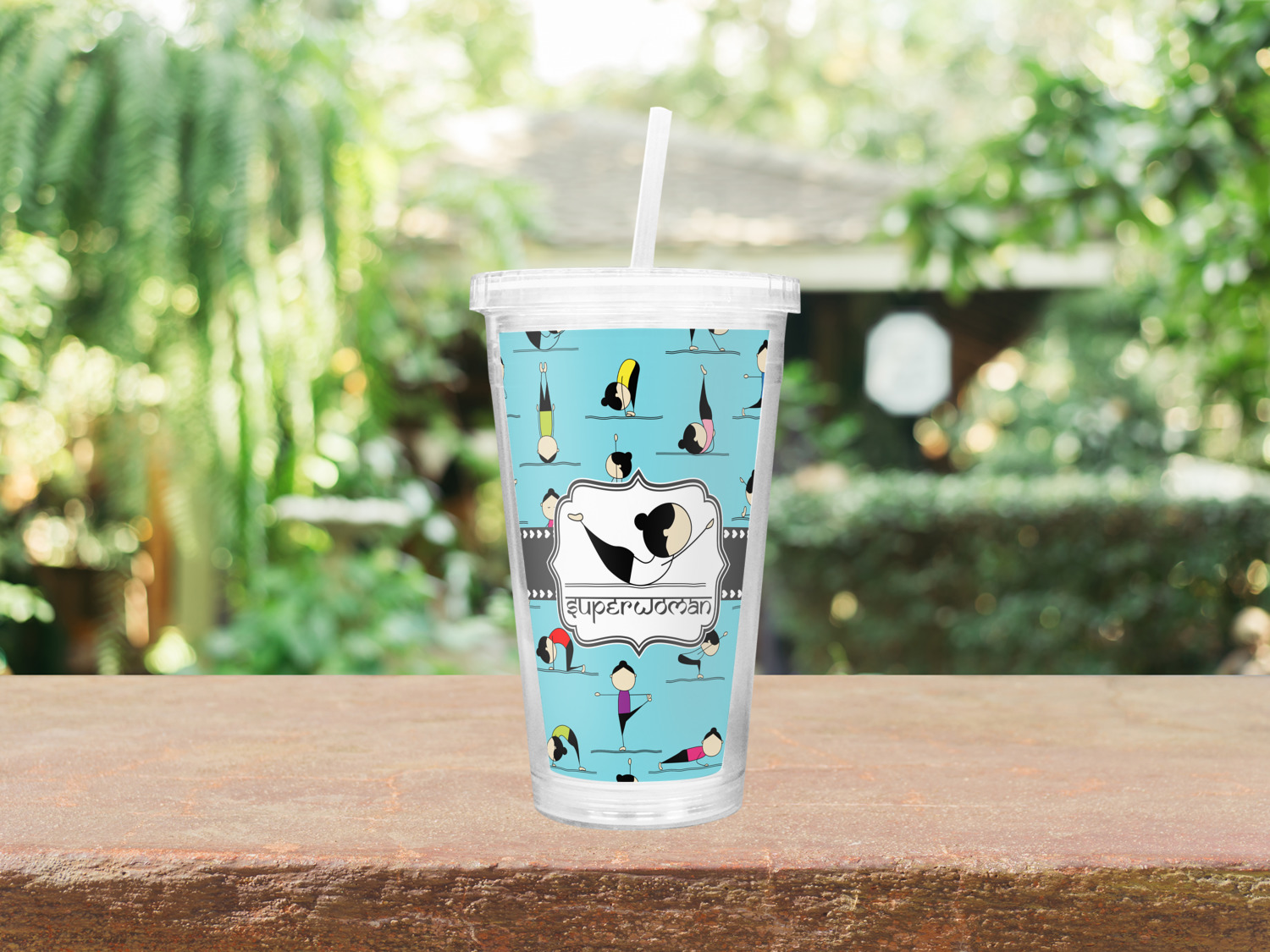 Yoga Poses Double Wall Tumbler with Straw (Personalized) - YouCustomizeIt