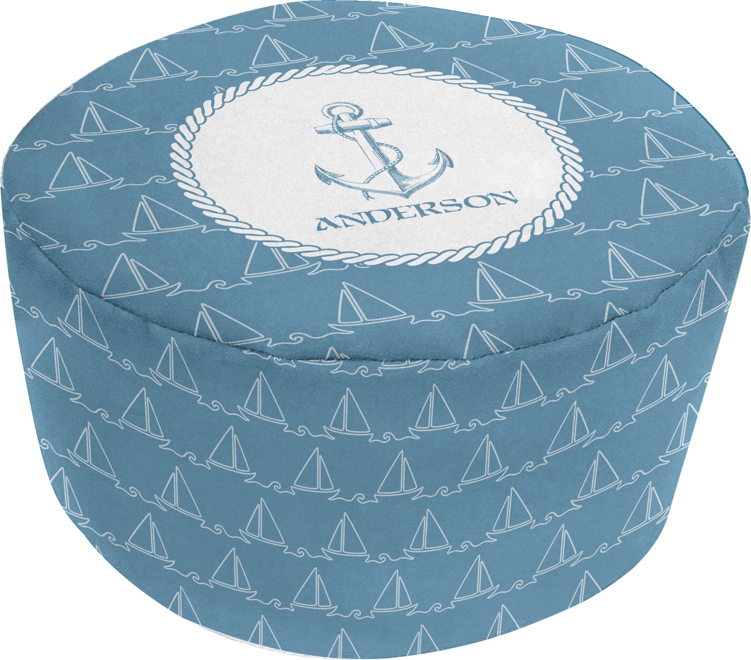 Custom Rope Sail Boats Round Pouf Ottoman (Personalized) | YouCustomizeIt
