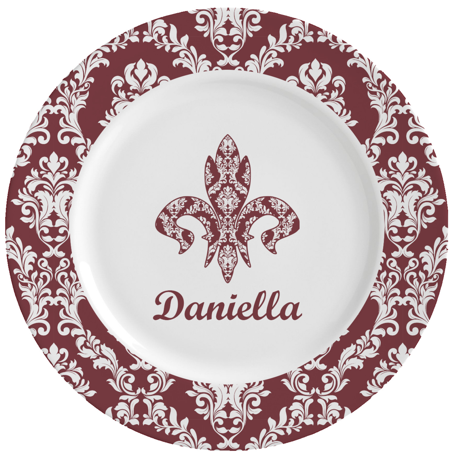 Maroon & White Ceramic Dinner Plates (Set of 4) (Personalized ...
