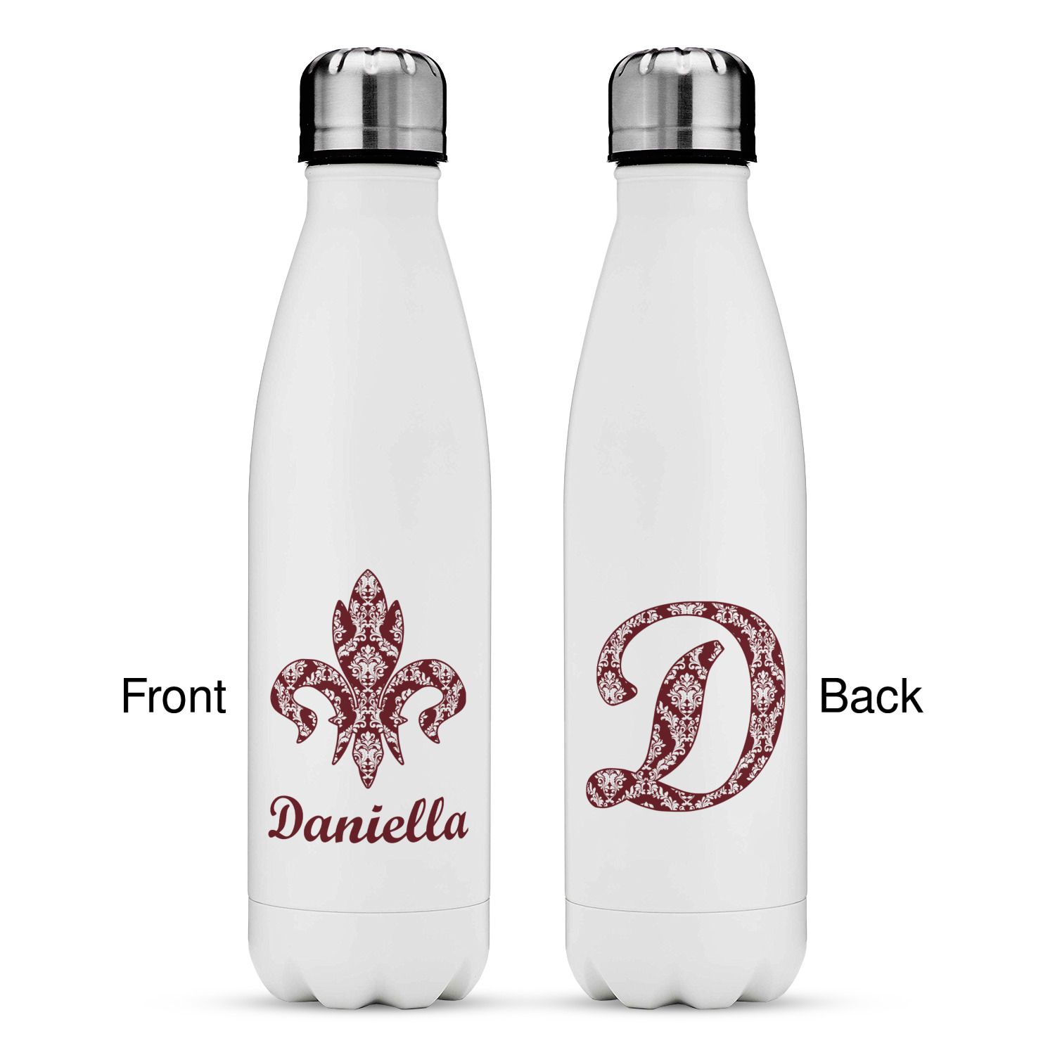 Custom Maroon & White Water Bottle - 17 oz. - Stainless Steel - Full ...