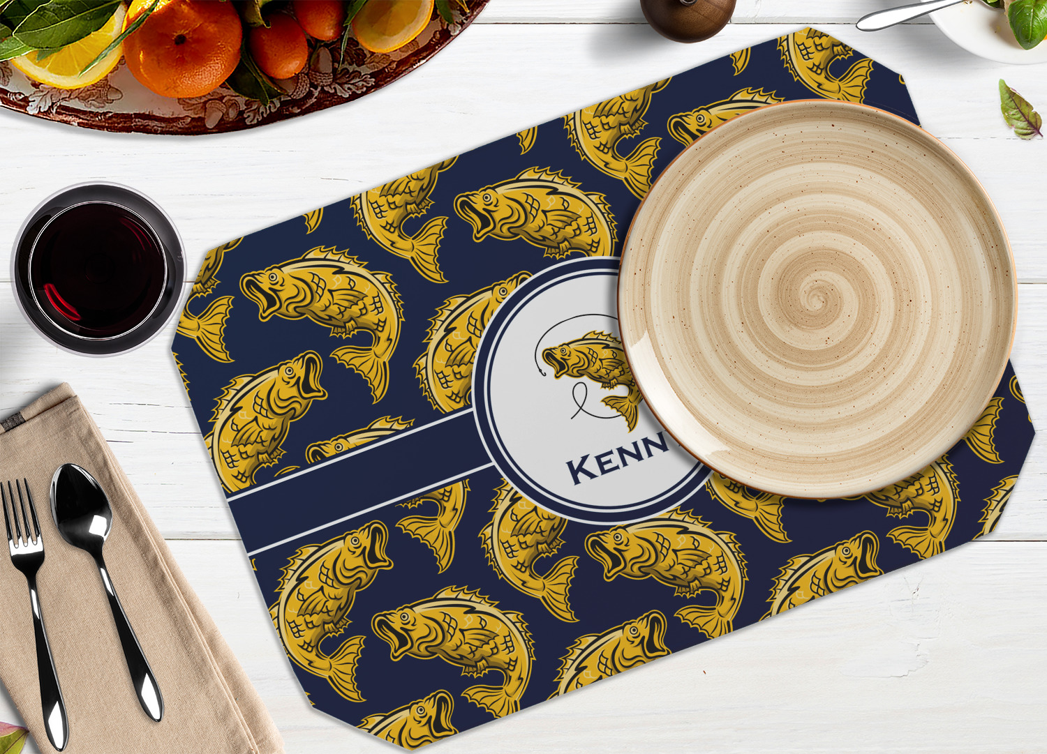 Custom Fish Dining Table Mat - Octagon w/ Name or Text | YouCustomizeIt