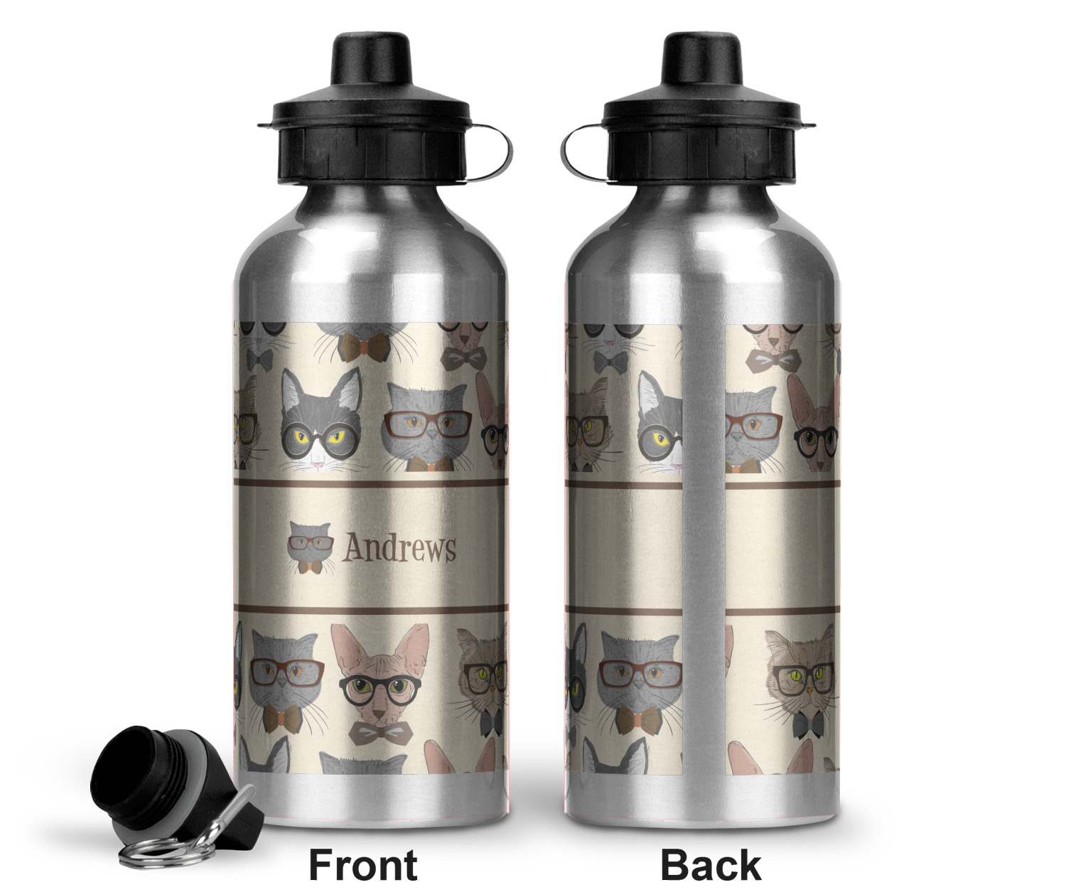Hipster Cats Water Bottle - Aluminum - 20 oz (Personalized ...
