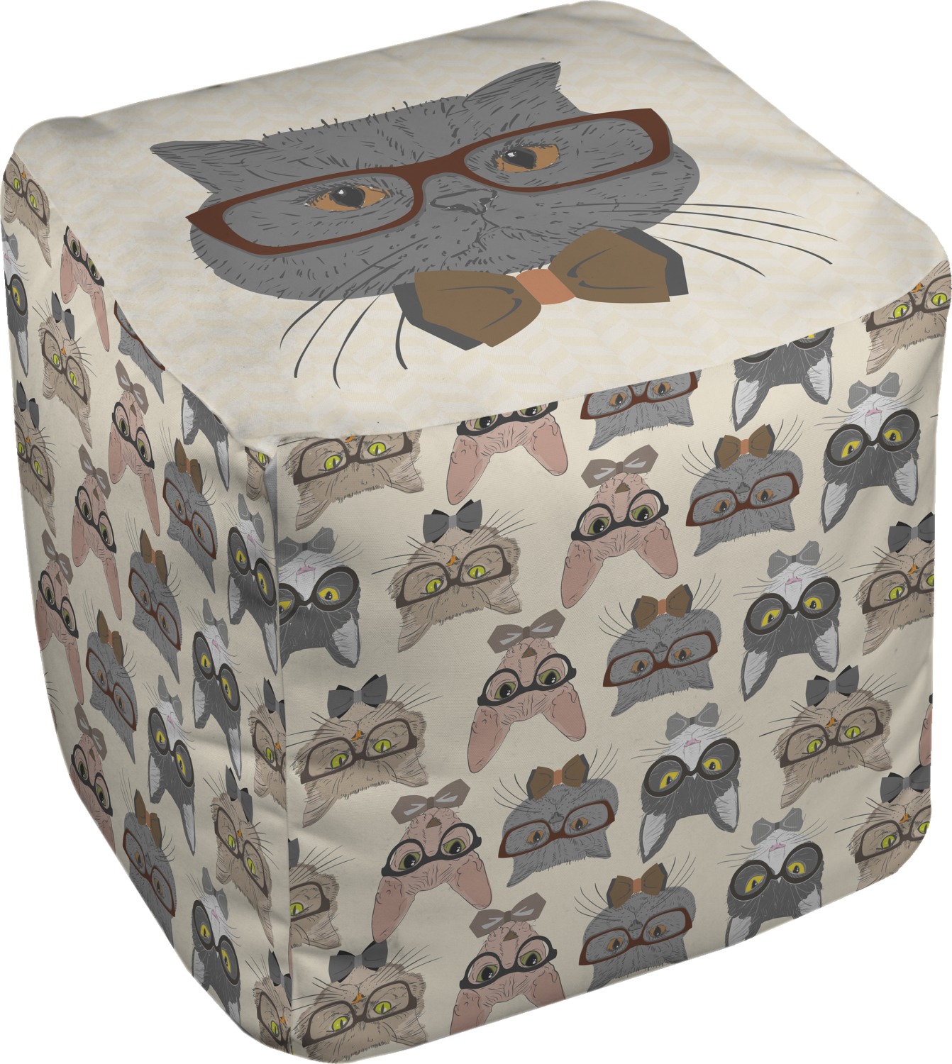Custom Hipster Cats Cube Pouf Ottoman - 18" (Personalized) | YouCustomizeIt
