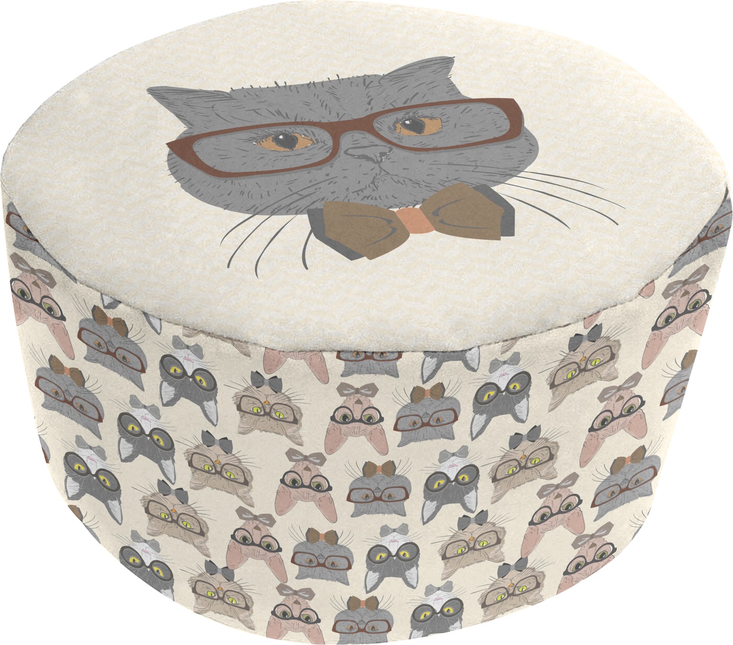 Custom Hipster Cats Round Pouf Ottoman (Personalized) | YouCustomizeIt
