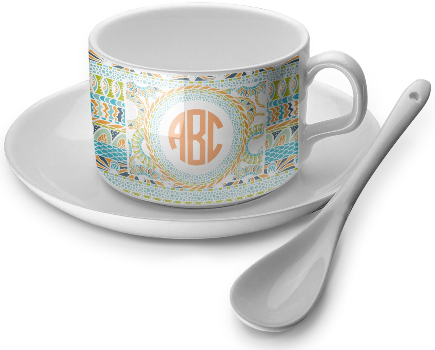 Teal Ribbons & Labels Tea Cup - Single (Personalized) - YouCustomizeIt