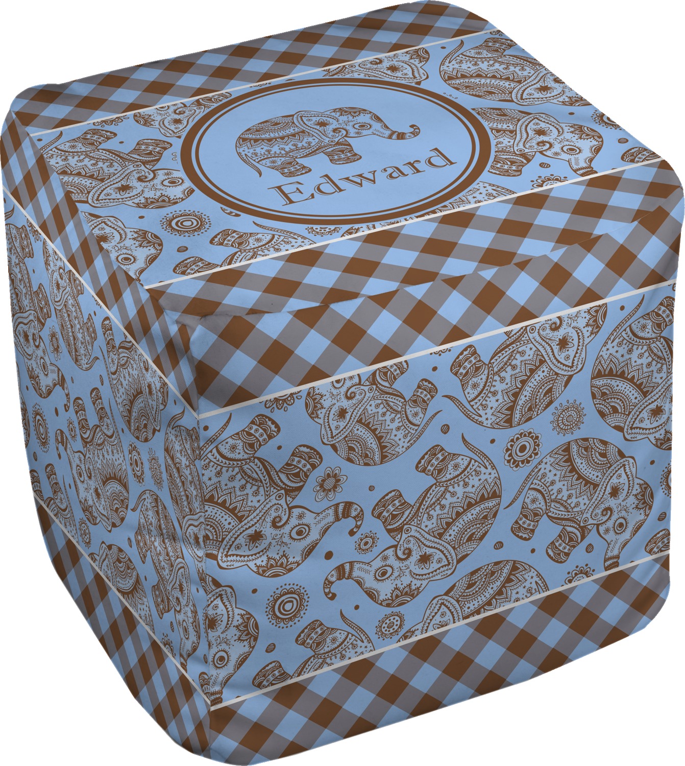 Custom Gingham & Elephants Cube Pouf Ottoman (Personalized ...