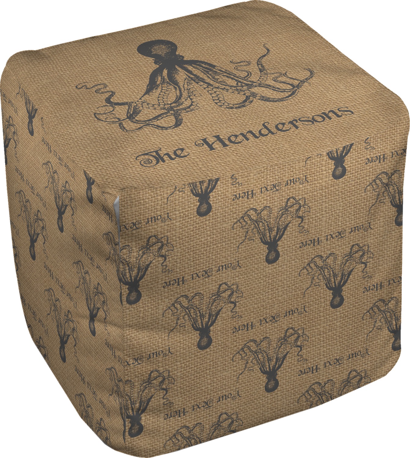 Custom Octopus & Burlap Print Cube Pouf Ottoman - 13" (Personalized ...