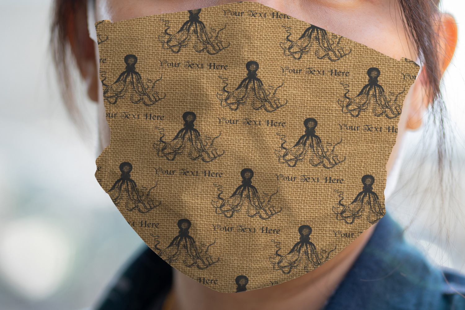 Octopus & Burlap Print Face Mask Cover (Personalized) - YouCustomizeIt