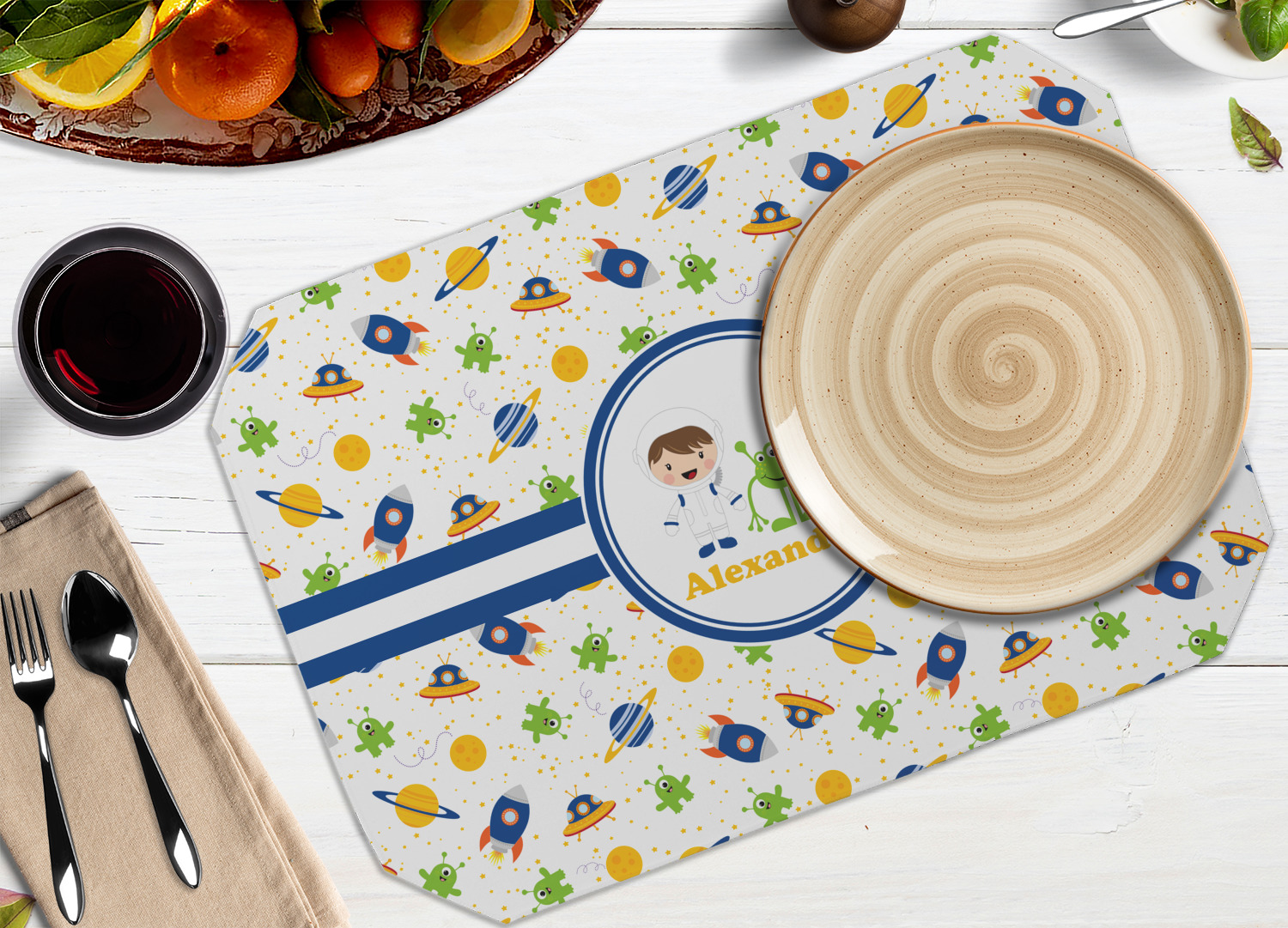 Custom Boy's Space Themed Dining Table Mat - Octagon w/ Name or Text ...