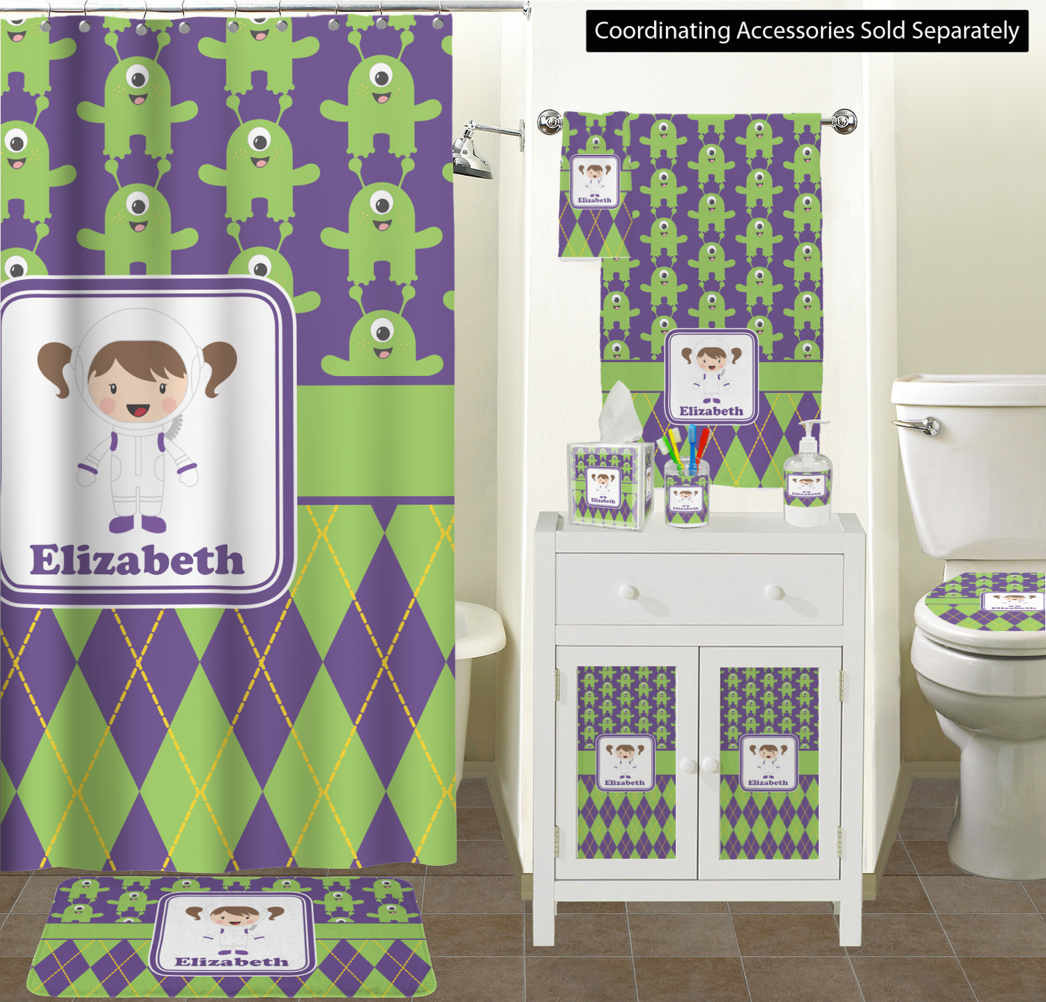 Custom Astronaut, Aliens & Argyle Memory Foam Bath Mat (Personalized ...