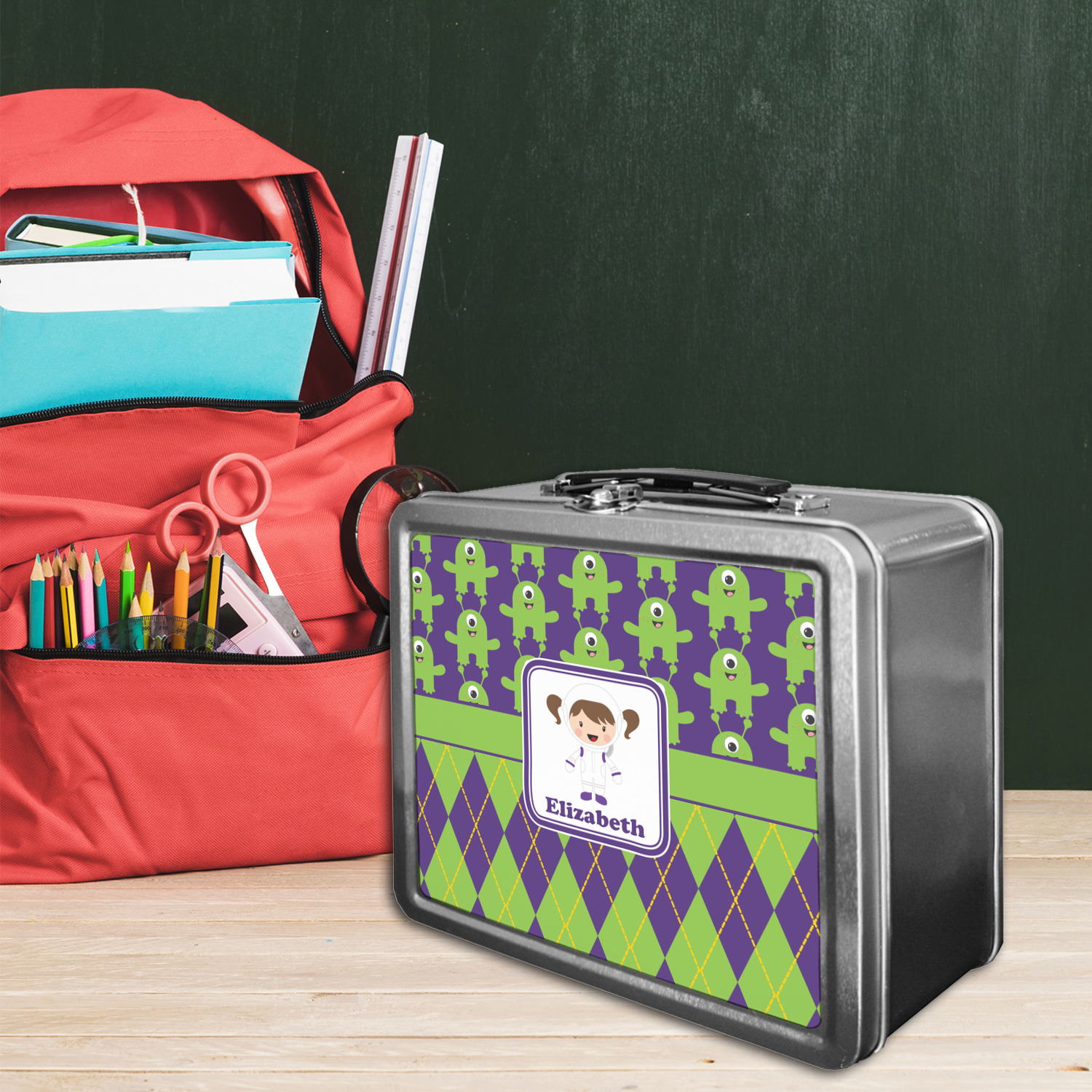 Custom Astronaut, Aliens & Argyle Lunch Box (Personalized) | YouCustomizeIt