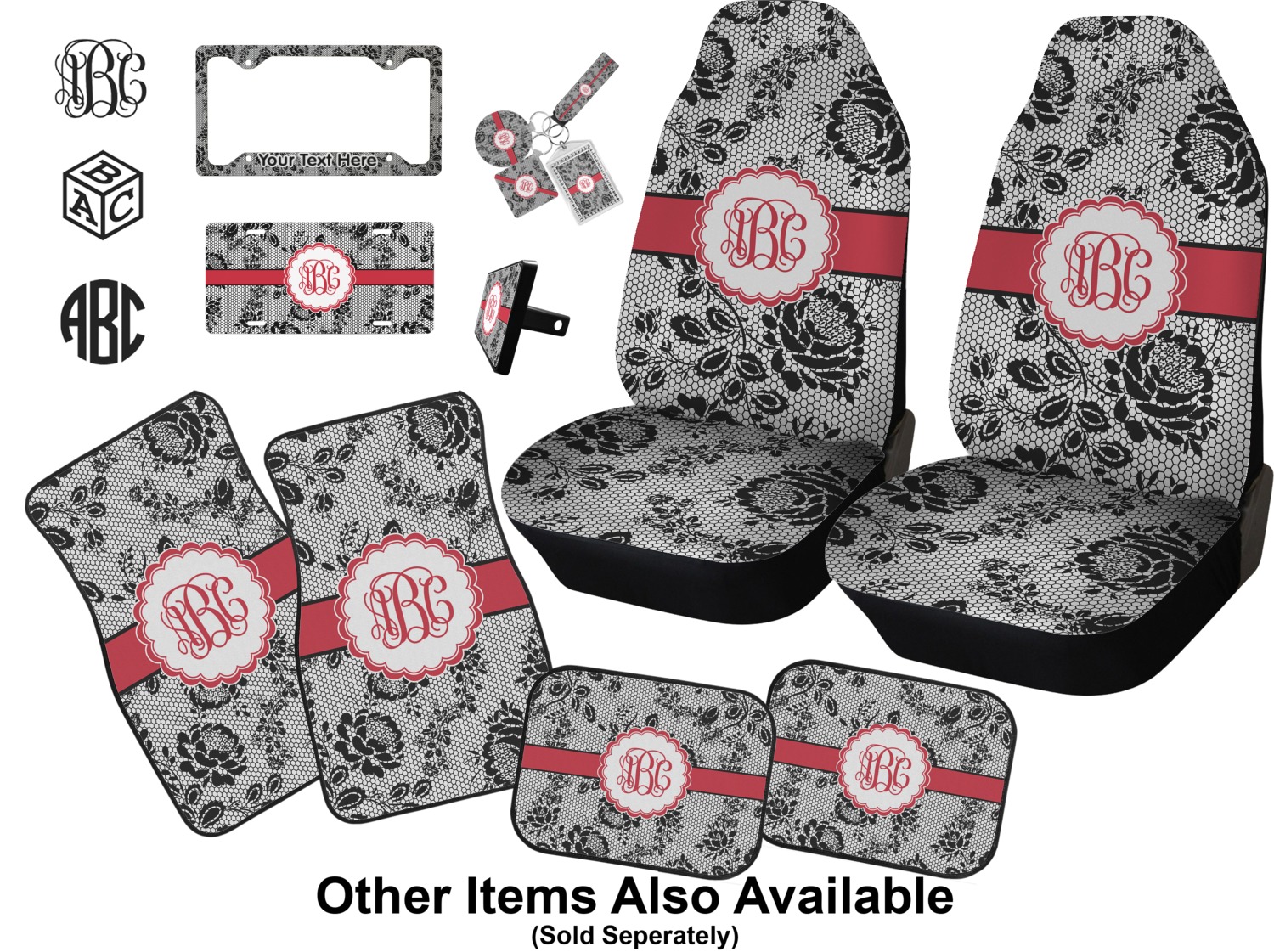 Black Lace Car Seat Covers (Set of Two) (Personalized) - YouCustomizeIt