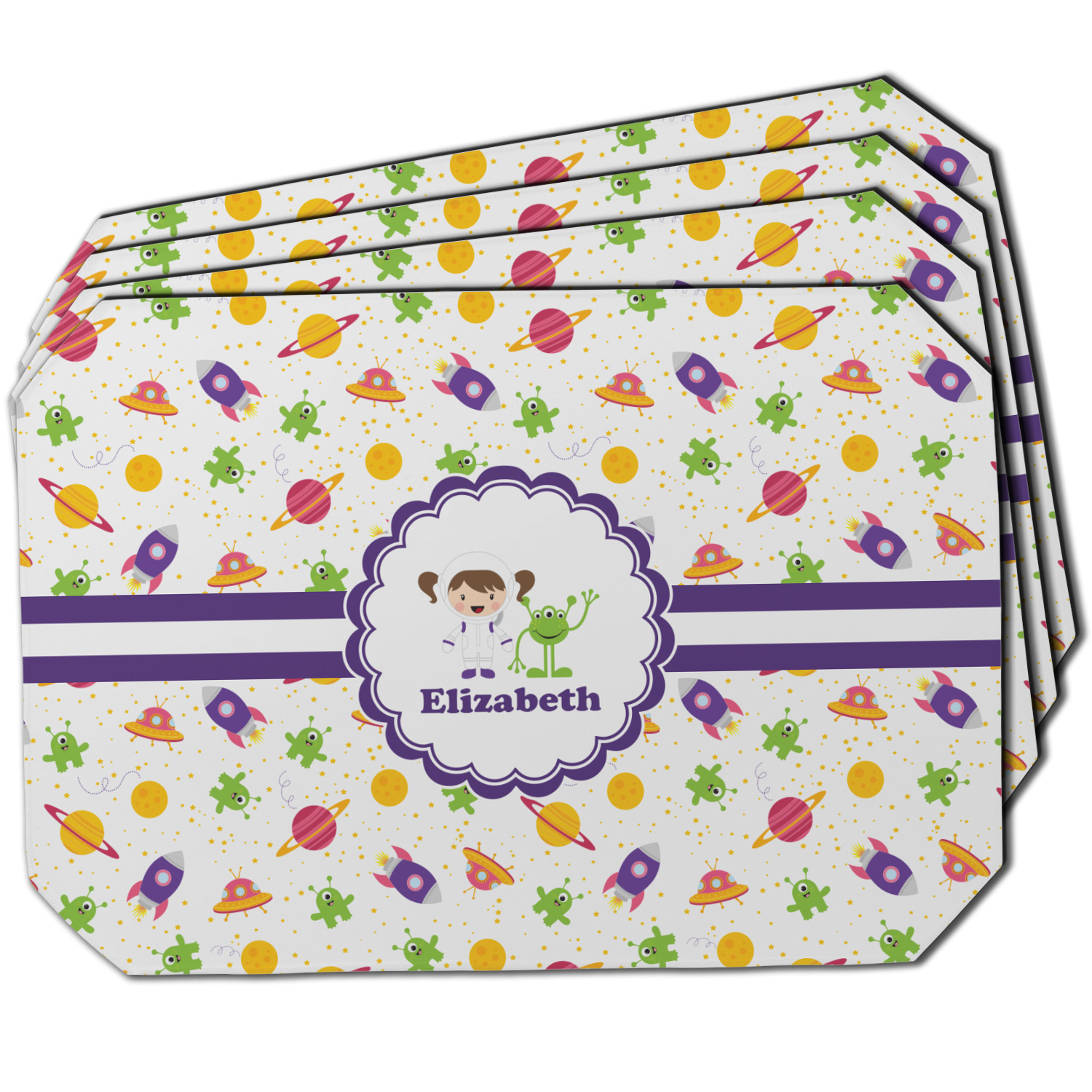 Custom Girls Space Themed Dining Table Mat - Octagon w/ Name or Text ...