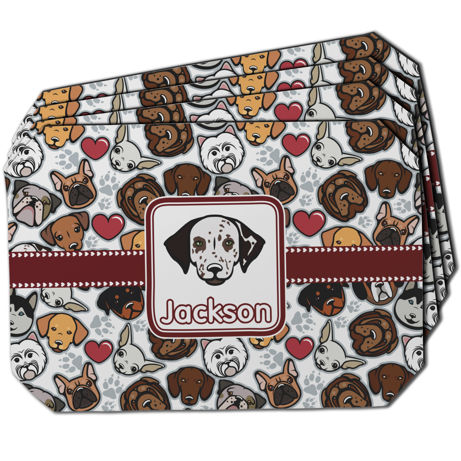 Custom Dog Faces Dining Table Mat - Octagon w/ Name or Text ...
