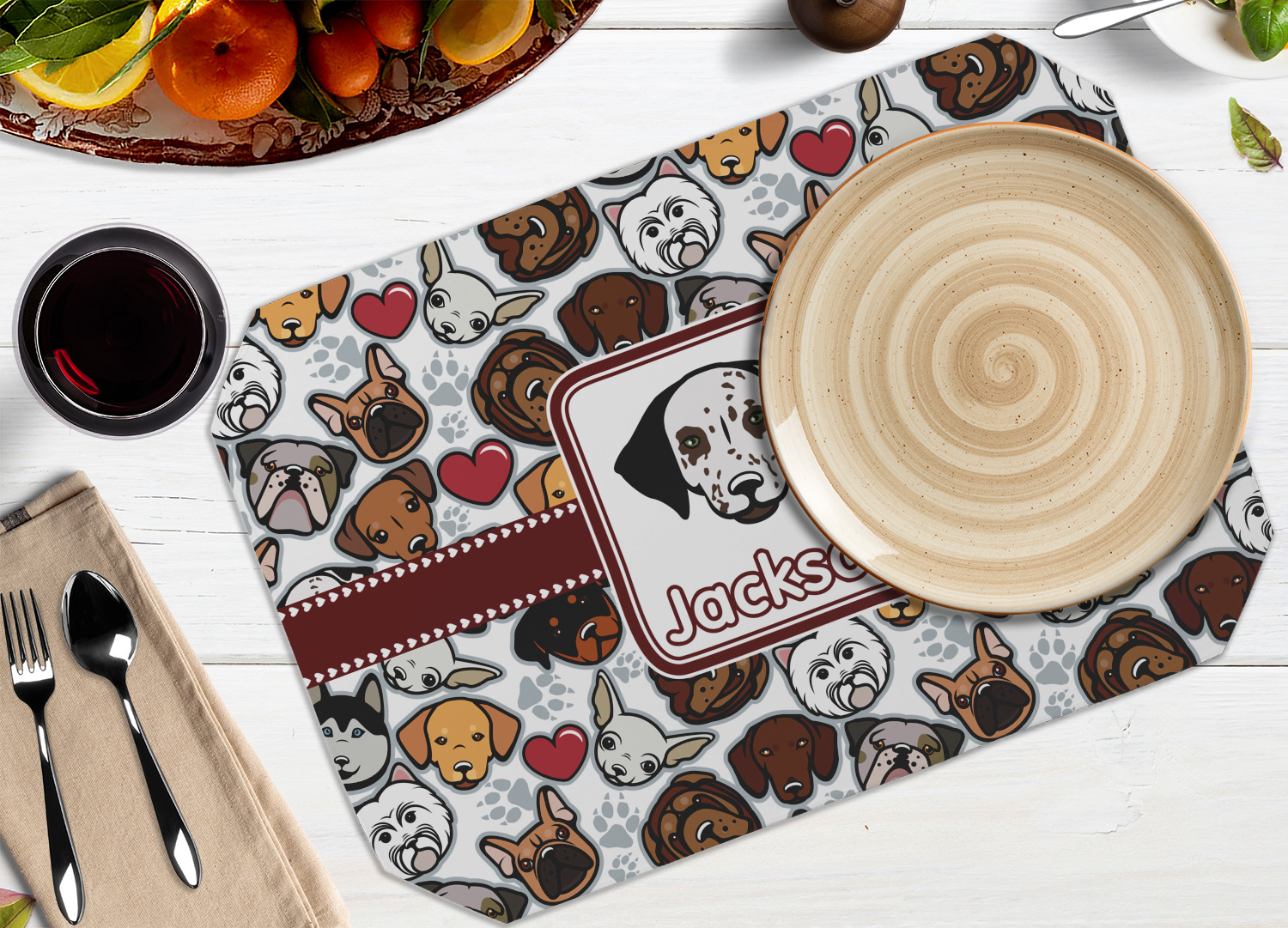 Custom Dog Faces Dining Table Mat - Octagon w/ Name or Text ...