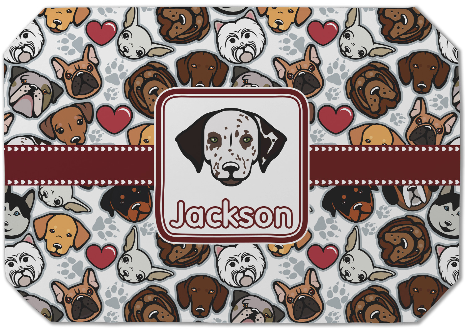 Custom Dog Faces Dining Table Mat - Octagon w/ Name or Text ...