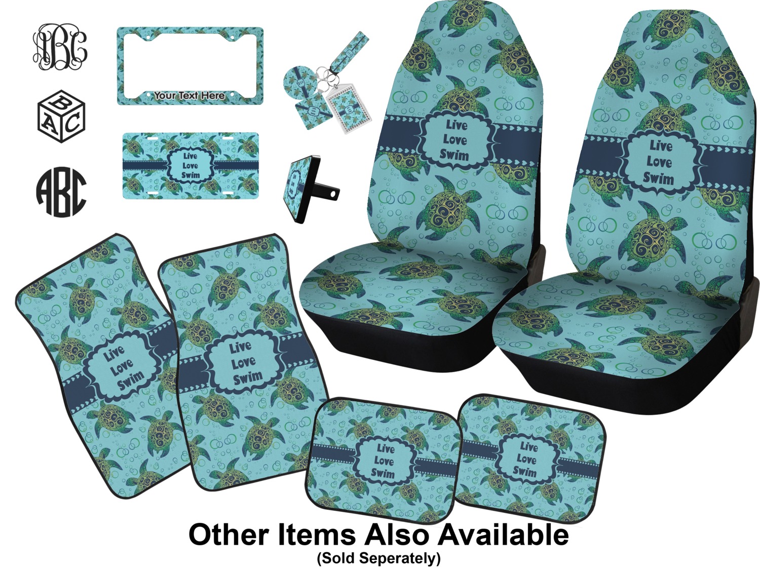 Sea Turtles Car Seat Covers (Set of Two) (Personalized) - YouCustomizeIt