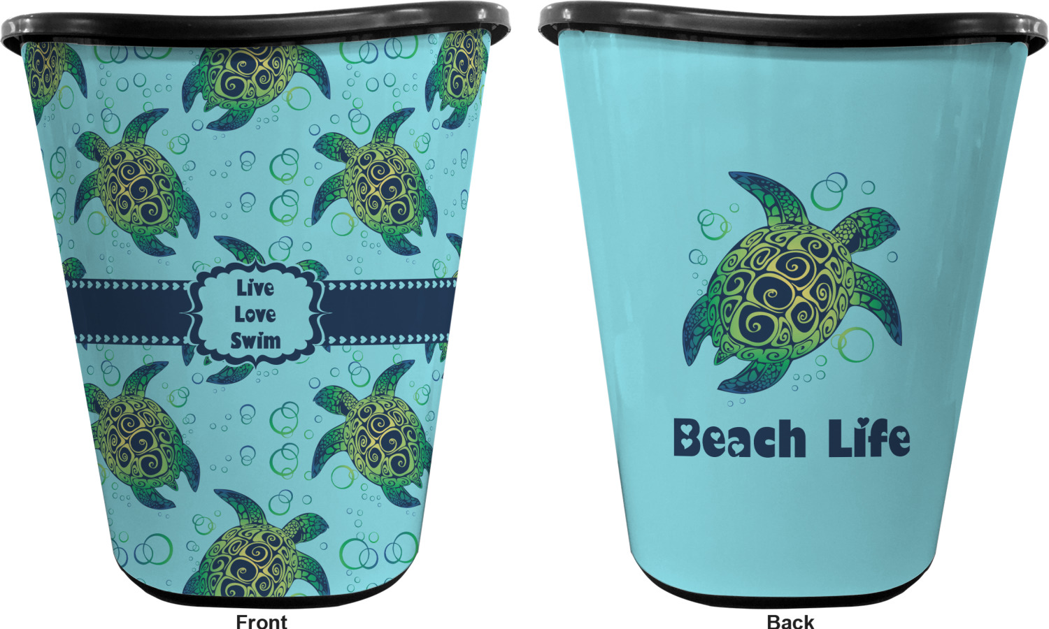 Sea Turtles Waste Basket - Double Sided (Black) (Personalized ...