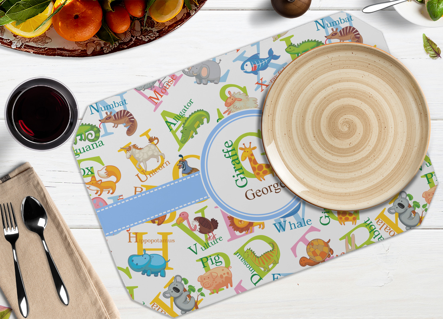 Custom Animal Alphabet Dining Table Mat - Octagon w/ Name or Text ...