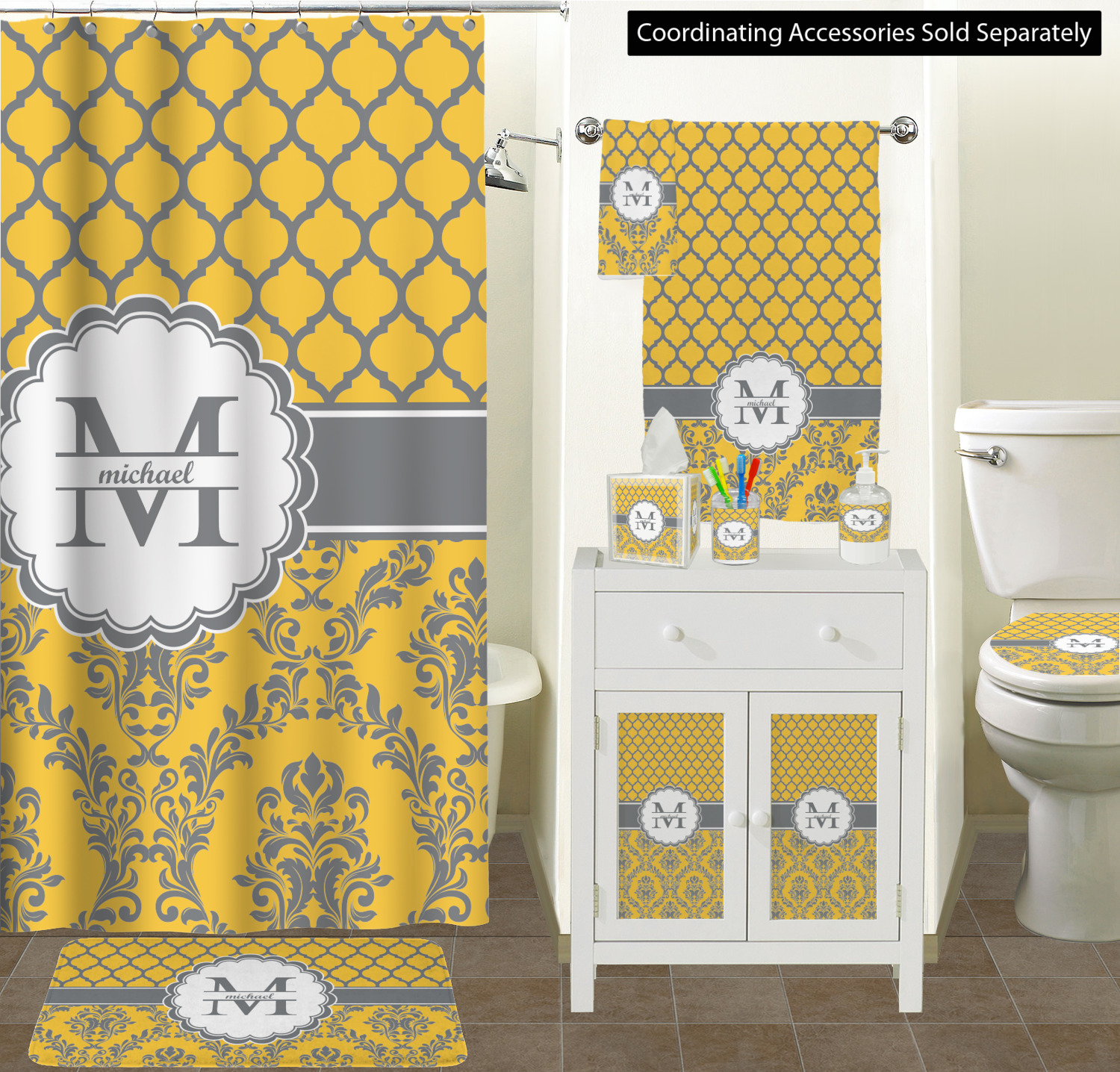 Damask & Moroccan Memory Foam Bath Mat (Personalized) - YouCustomizeIt