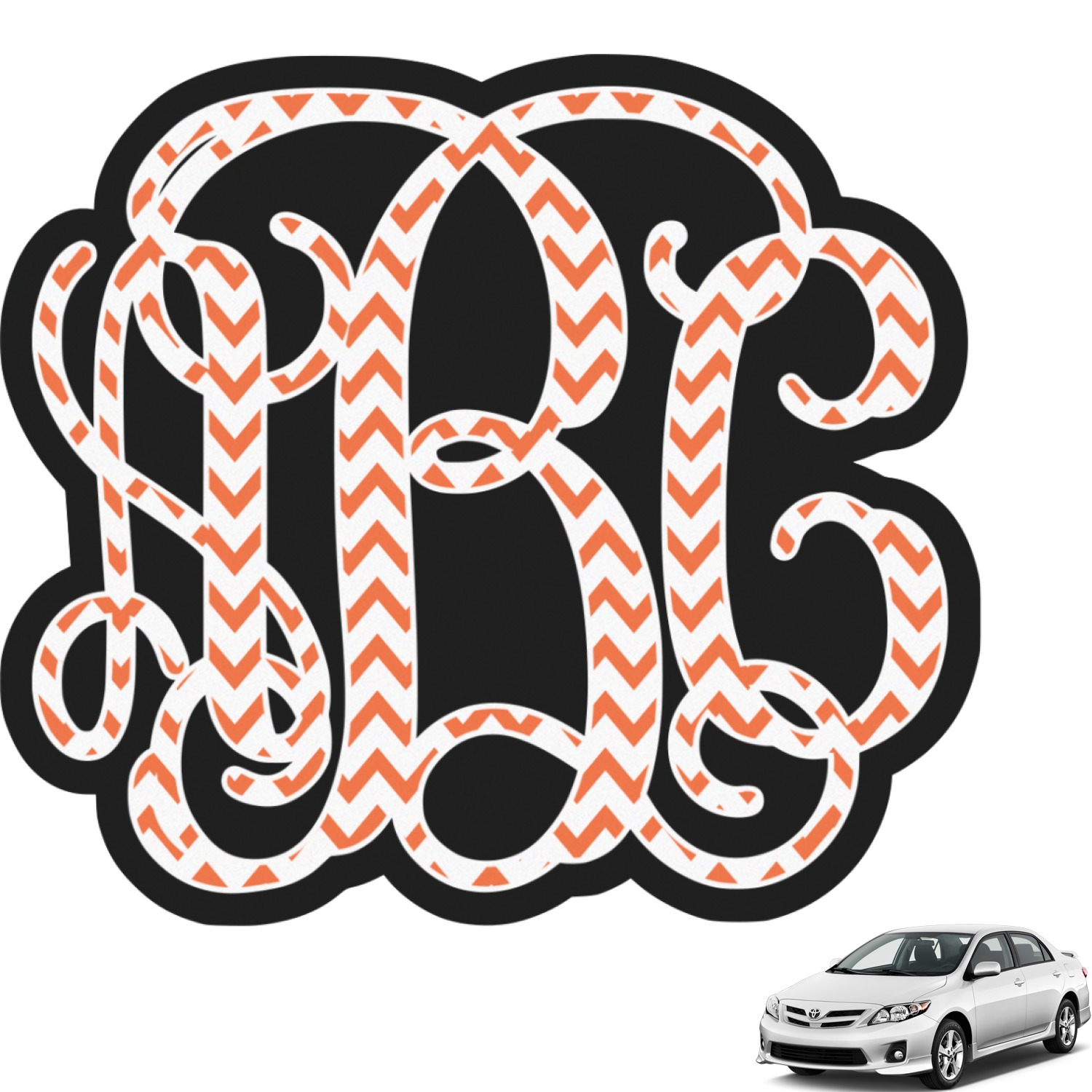 Chevron Interlocking Monogram Car Decal (Personalized) - You Customize It