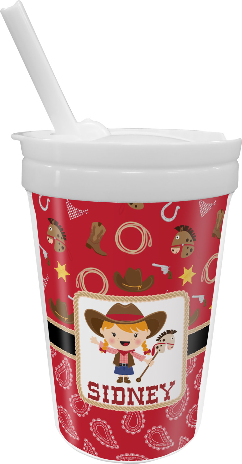 Red Western Sippy Cup with Straw (Personalized) - YouCustomizeIt