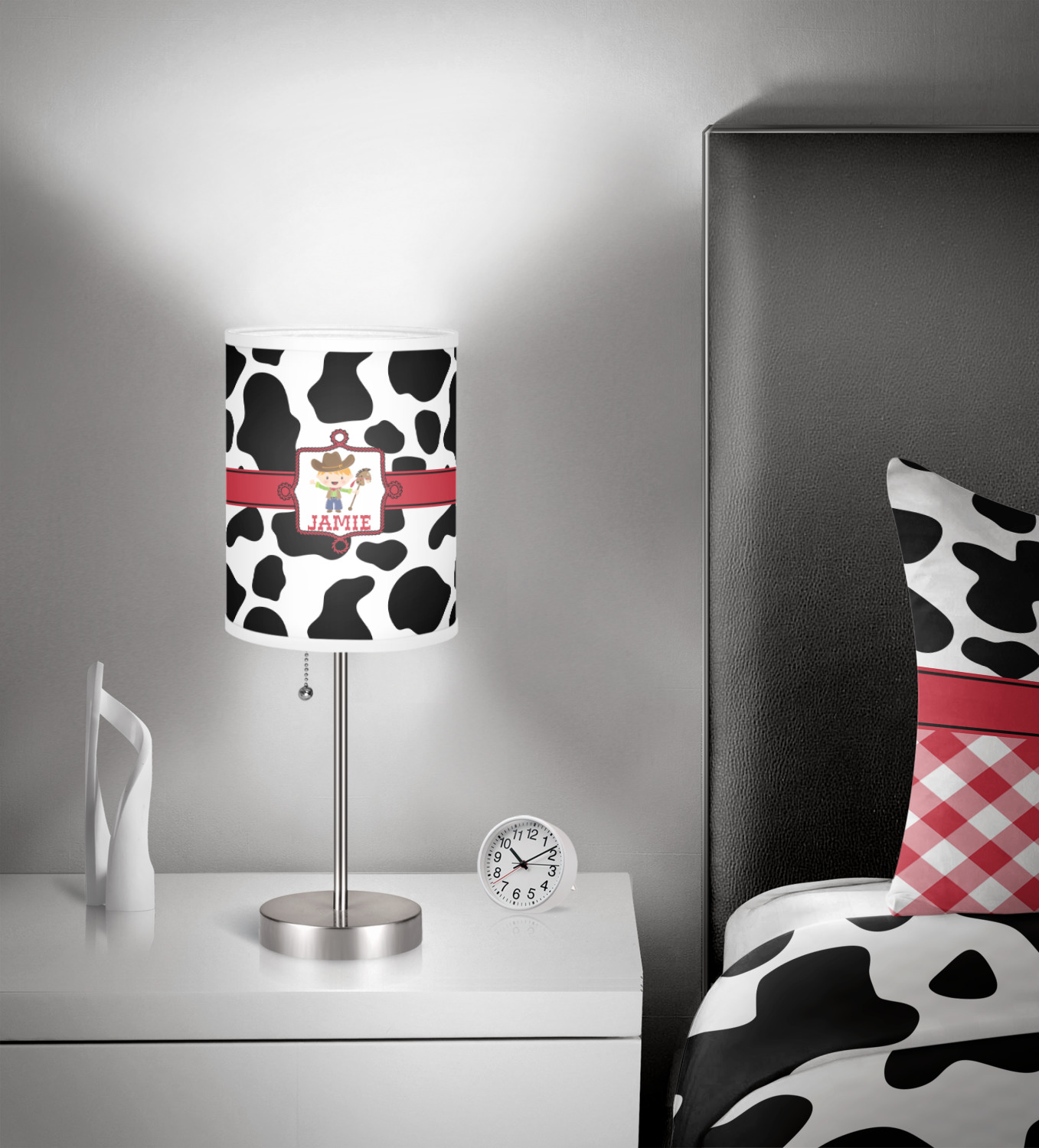 Custom Cowprint w/Cowboy 7" Drum Lamp with Shade (Personalized ...