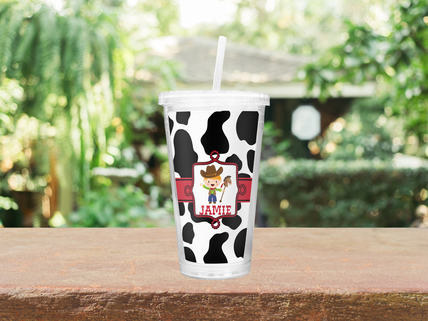 Cowprint w/Cowboy Double Wall Tumbler with Straw (Personalized ...