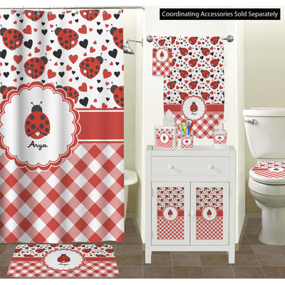 Ladybugs & Gingham Memory Foam Bath Mat (Personalized) - YouCustomizeIt