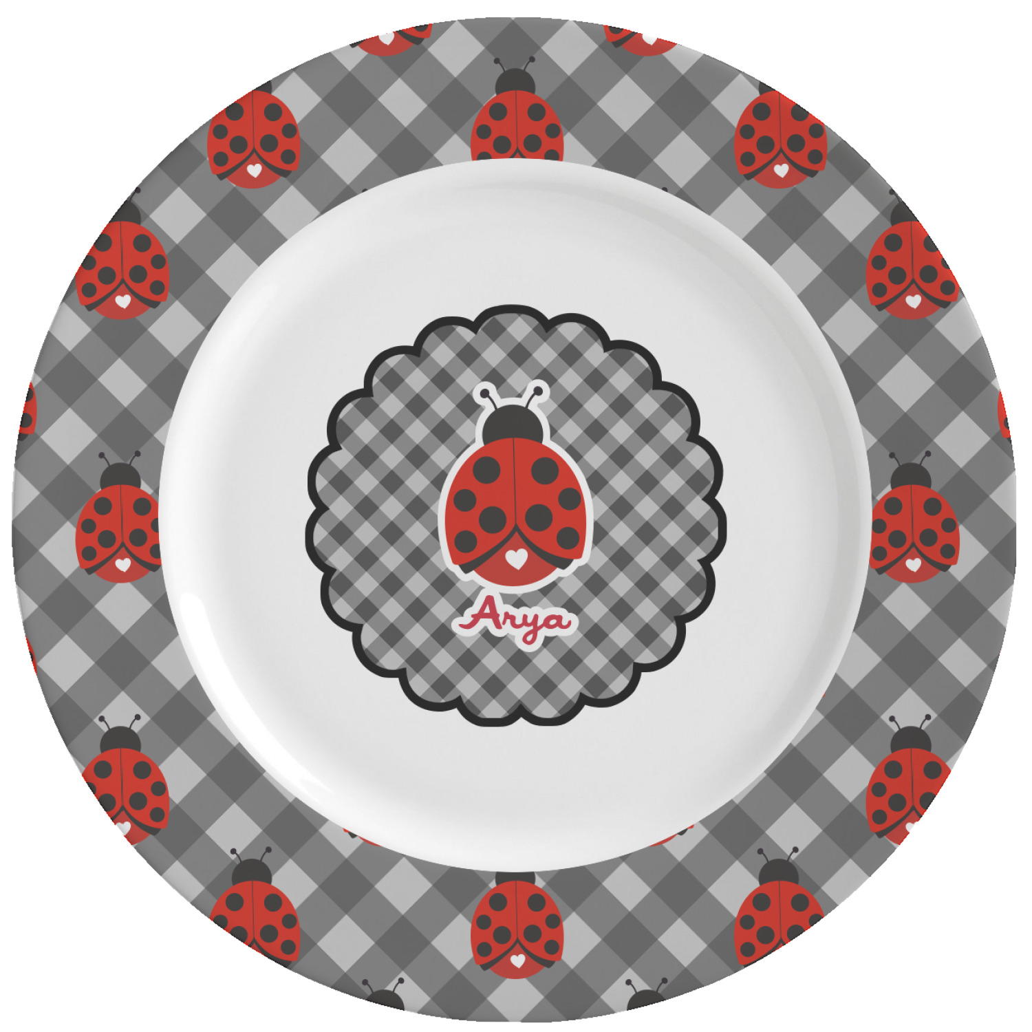Ladybugs & Gingham Ceramic Dinner Plates (Set of 4) (Personalized ...