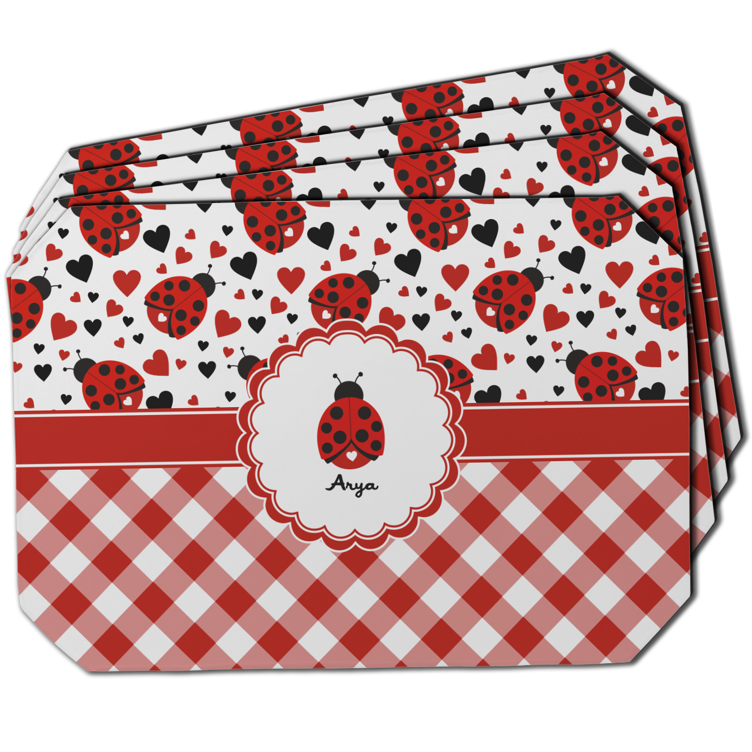 Custom Ladybugs & Gingham Dining Table Mat - Octagon w/ Name or Text ...